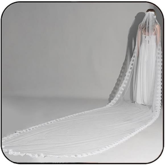 Dresses | Cathedral 1 Tier Lace Long Bridal Tulle Veil With Headpiece ...